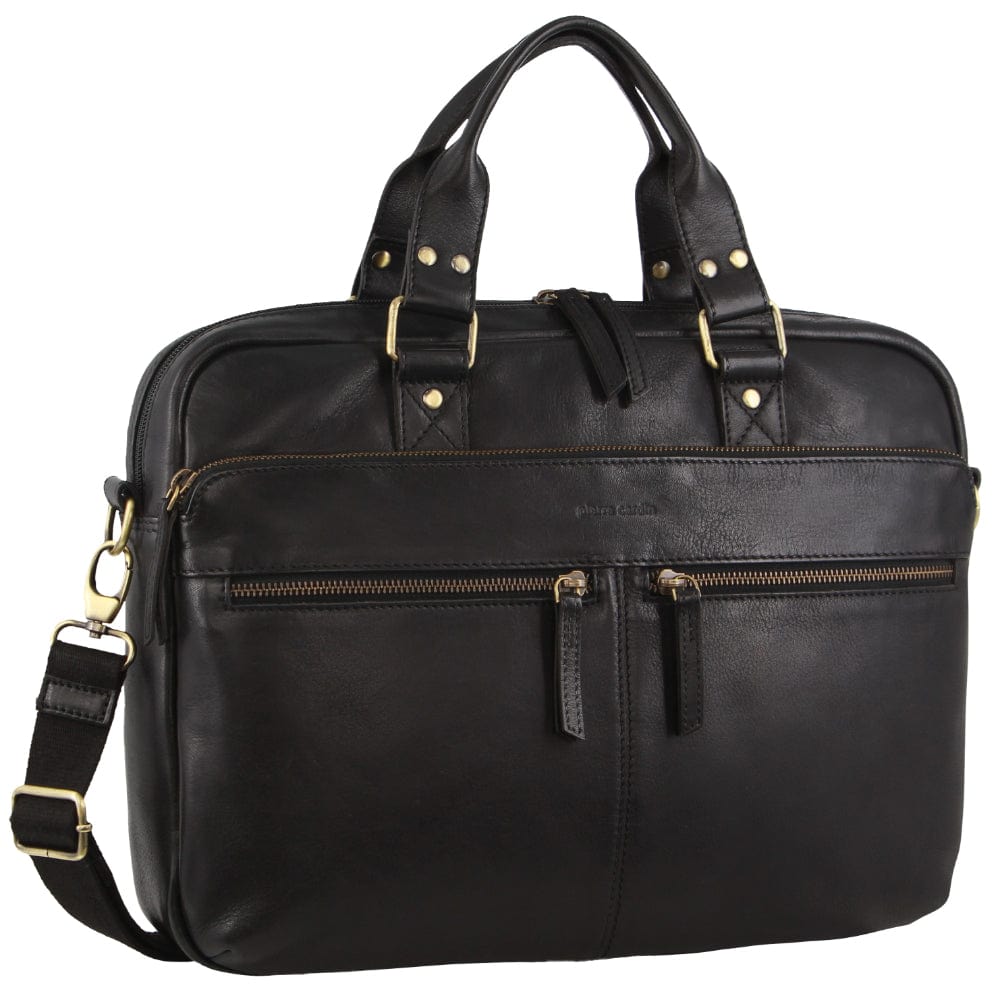 Pierre Cardin Multi-Compartment Leather Computer Bag in Black – Orquestra